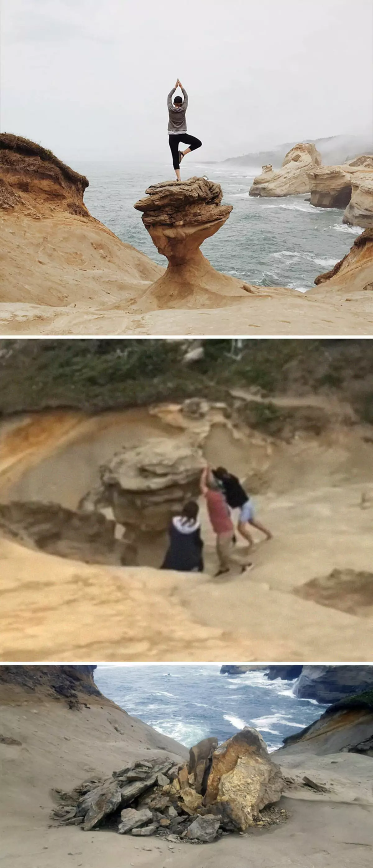 游客摧毁了戴克比尔（鸭嘴岩）的独特岩石在俄勒冈州，美国。